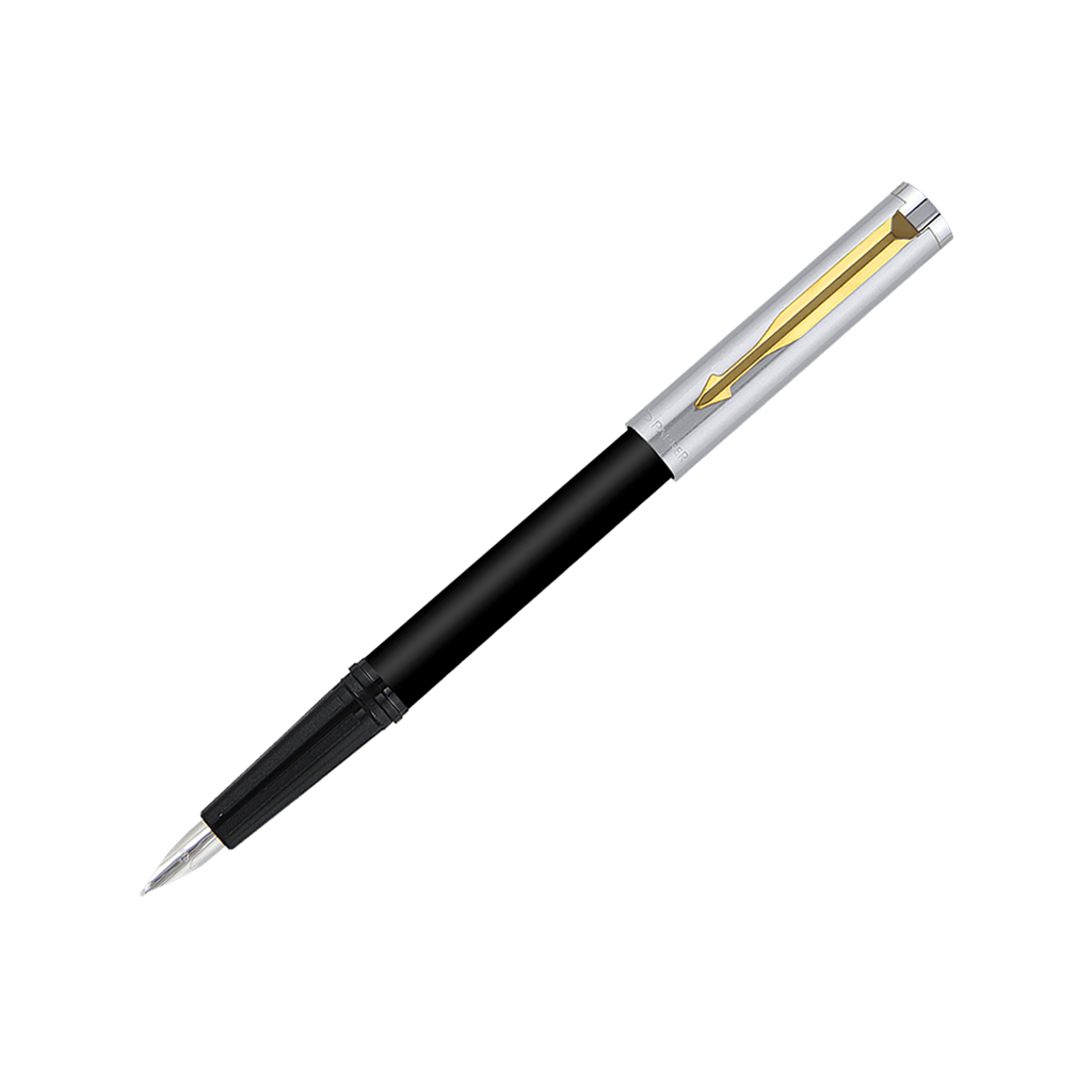 PARKER BETA PREMIUM FOUNTAIN PEN SILVER FINISH CAP WITH GOLD TRIM BLUE ...